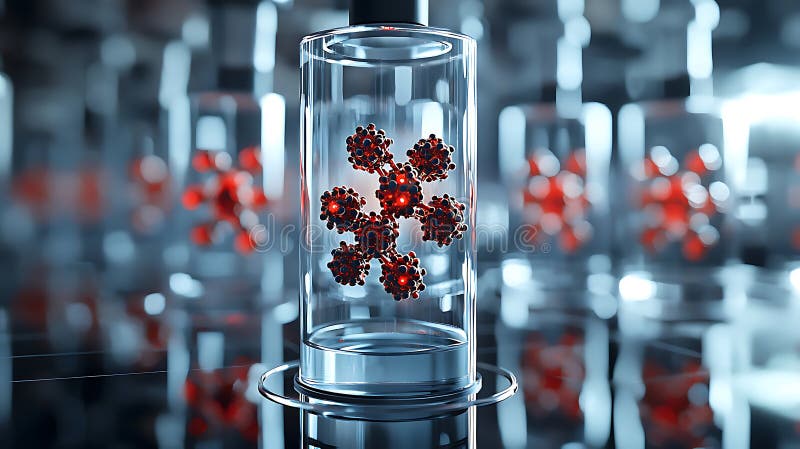 Glowing Nanoparticles in Glass Container, Showcasing Material Science ...