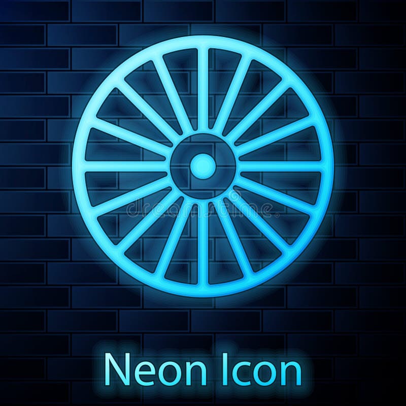 Glowing Neon Alloy Wheel for a Car Icon Isolated on Brick Wall ... Glowing Neon Alloy Wheel for a Car Icon Isolated on Brick Wall ...