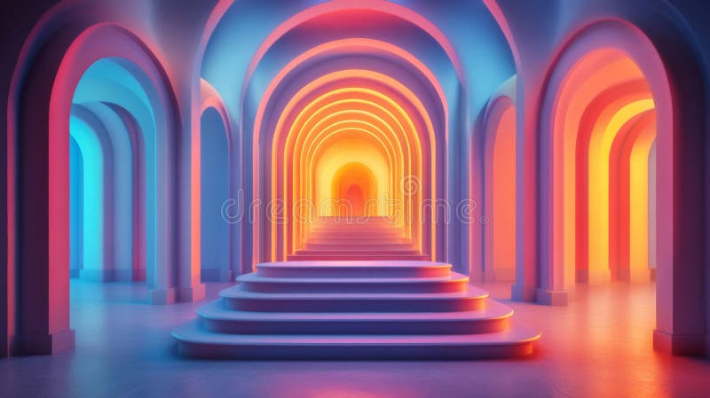 Glowing Neon Archways Pathway Stock Illustration - Illustration of ...