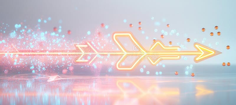 Glowing Neon Arrow Flying through Particles Representing Speed and ...