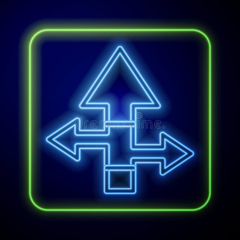Glowing Neon Arrow Icon Isolated on Blue Background. Direction ...