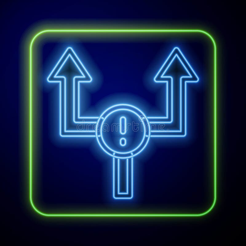 Glowing Neon Arrow Icon Isolated on Blue Background. Direction ...