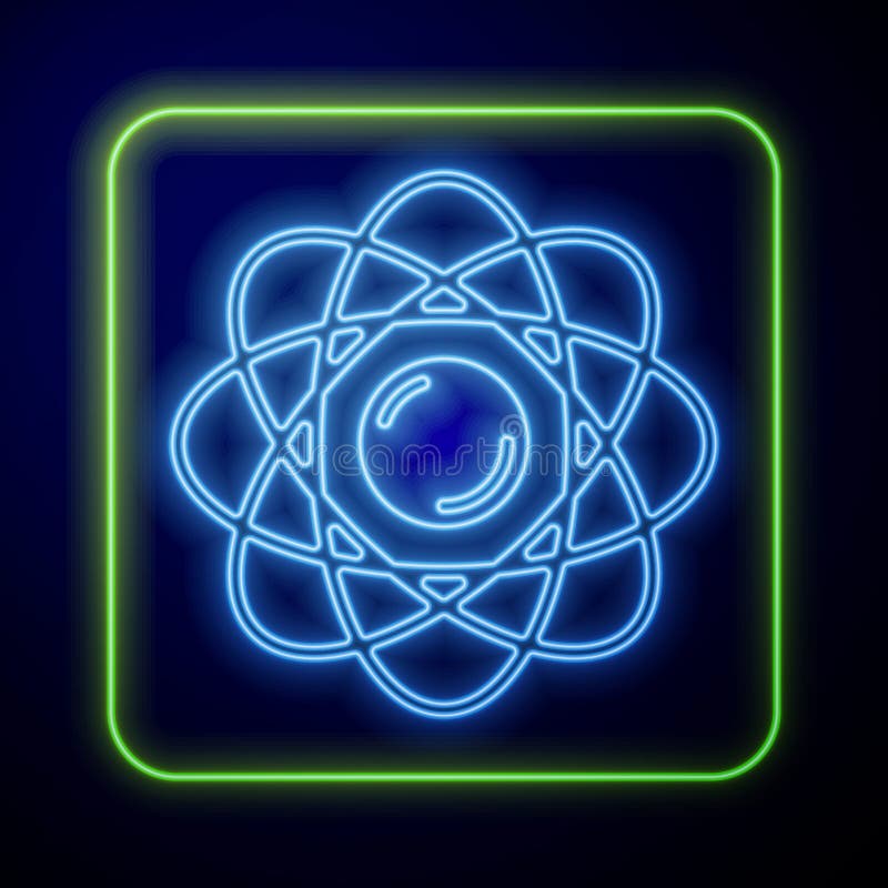 Glowing Neon Atom Icon Isolated on Blue Background. Symbol of Science ...