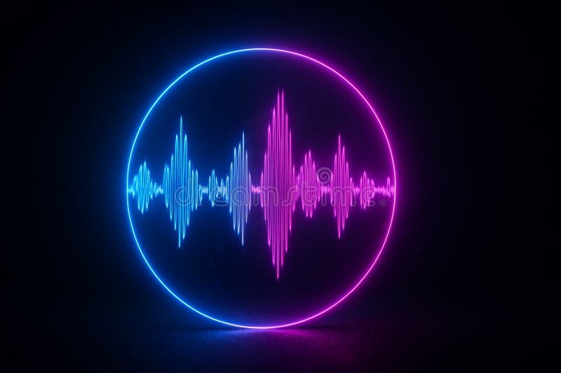 Glowing Neon Audio Waveform Inside Circle. Music Visualization with ...