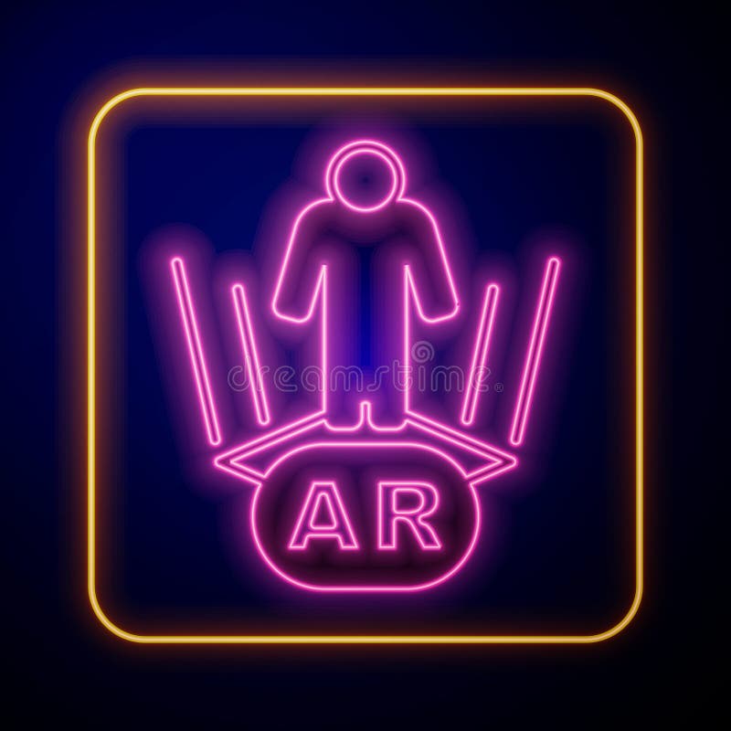 Glowing Neon Augmented Reality AR Icon Isolated on Black Background ...