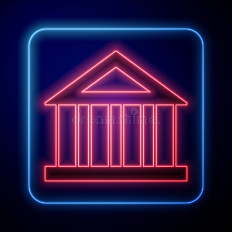 Neon Bank Building Icon. Glowing Neon Bank Sign, Outline Government or ...