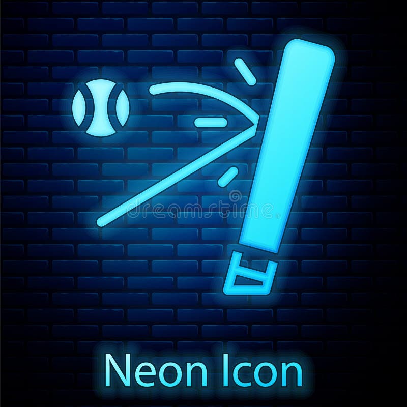 Glowing Neon Baseball Bat with Ball Icon Isolated on Brick Wall ...