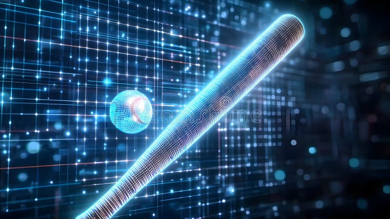 Glowing Neon Baseball Bat with Digital Ball in Futuristic Setting Stock ...
