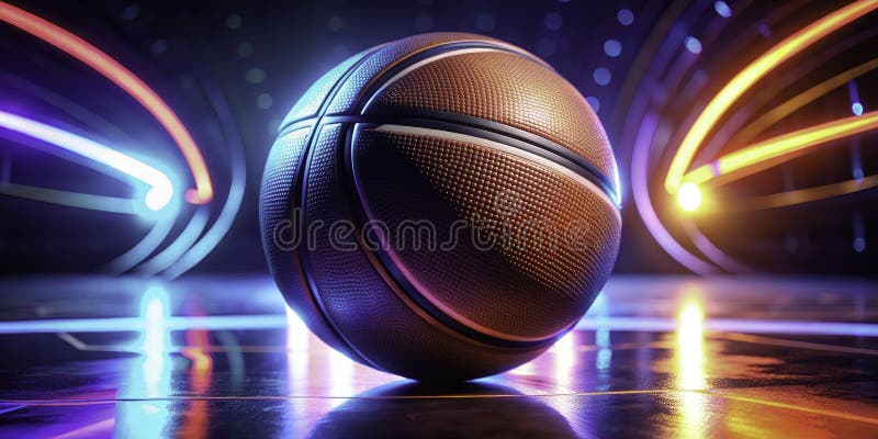 A Glowing Neon Basketball in Motion Stunning 3D Render with High Depth ...