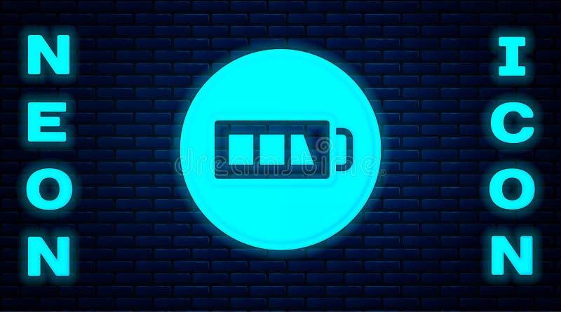 Glowing Neon Battery Charge Level Indicator Icon Isolated on Brick Wall ...