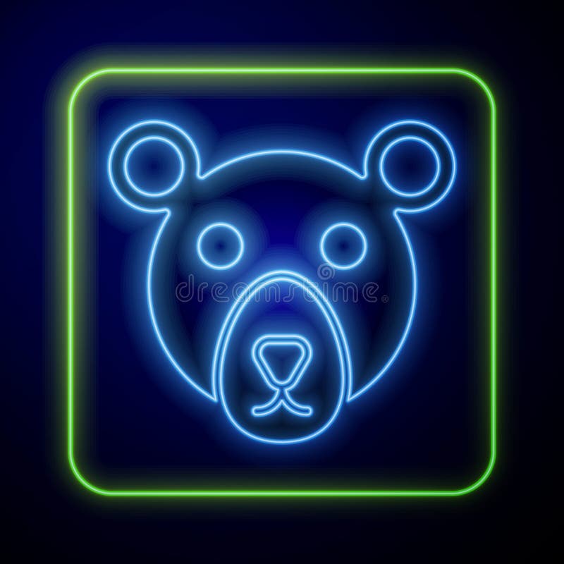 Glowing Neon Bear Head Icon Isolated on Blue Background. Vector Stock ...