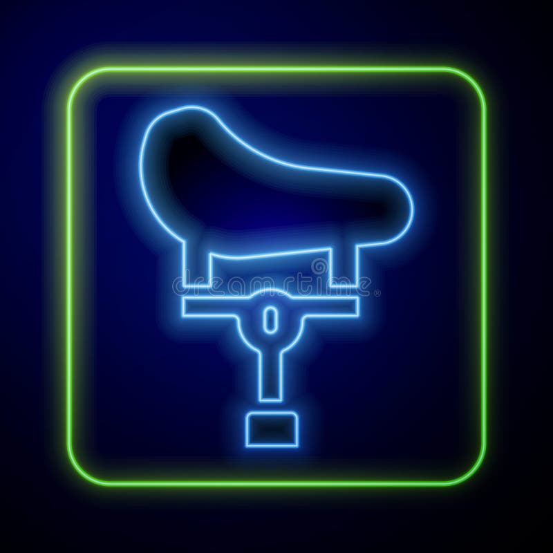 Glowing Neon Bicycle Seat Icon Isolated on Blue Background. Bicycle ...