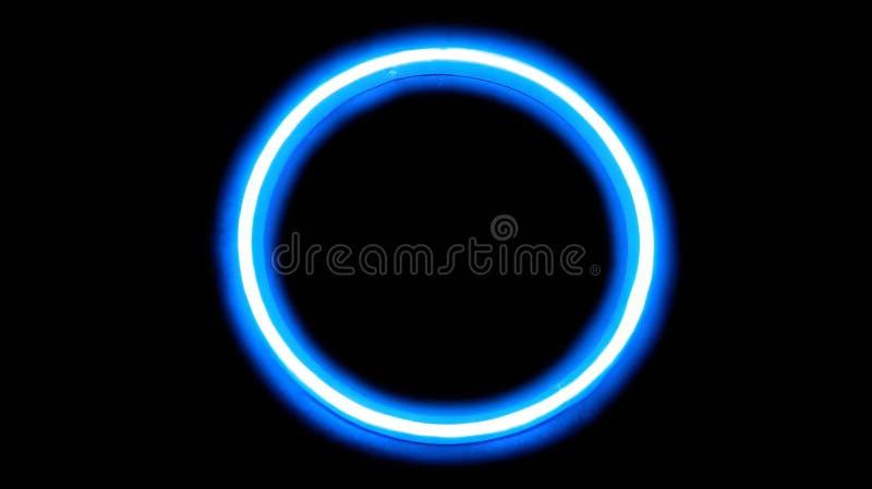 Glowing Neon Blue Circle on Black Background, Geometric Shape, Fluorescent Light Effect Stock ...