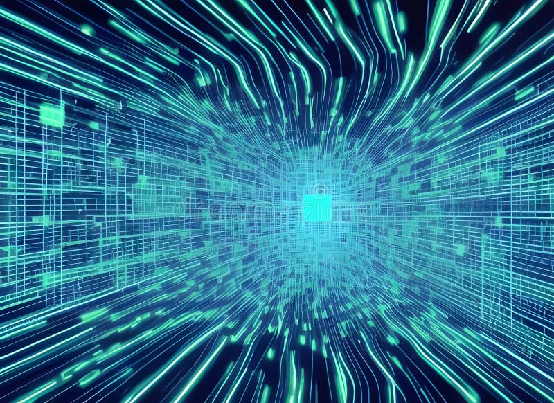 Glowing Neon Blue Cyberspace Network Visualization Concept Abstract ...