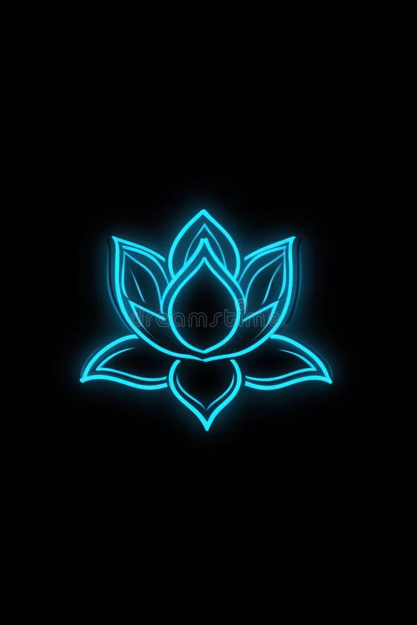 Glowing Neon Blue Lotus on Black Background - Serenity in Modern Design ...