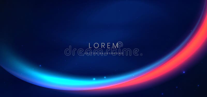 Glowing Neon Blue and Red Curved Light Ray on Dark Blue Background ...