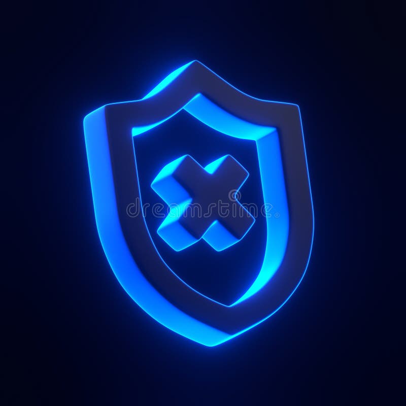 Neon Blue Shield Icon with Cross Symbol Stock Illustration ...