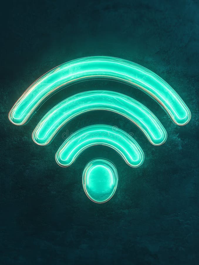 Glowing Neon Blue Wifi Symbol Dark Textured Background Stock Photos ...