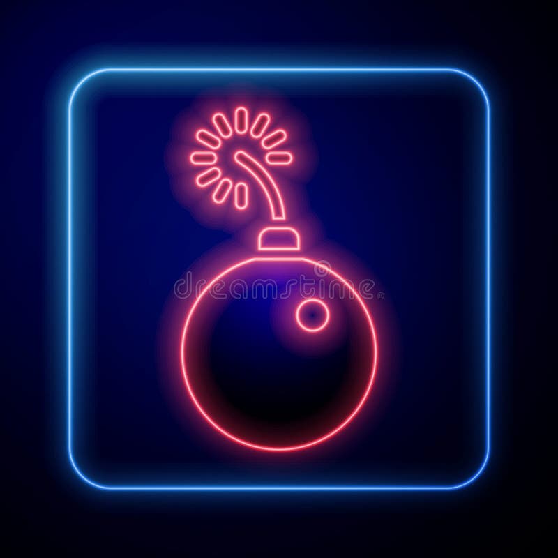 Glowing Neon Bomb Ready To Explode Icon Isolated on Blue Background ...