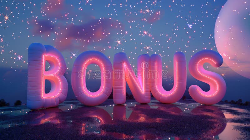 Glowing Neon Bonus Sign Under Starry Twilight Sky Stock Photo - Image ...