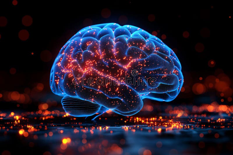 Glowing Neon Brain in Abstract Technology Space Stock Image - Image of ...