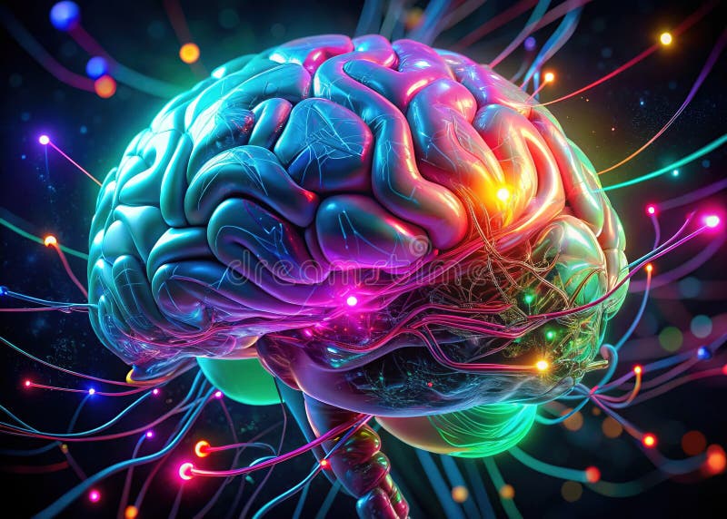 Glowing Neon Brain AI a Futuristic Concept of Advanced Artificial Intelligence and Neural ...