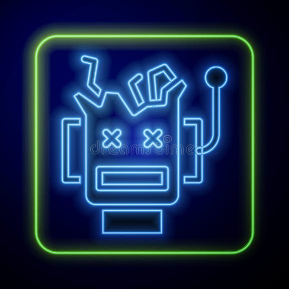 Glowing Neon Broken Robot Icon Isolated on Blue Background. Artificial ...