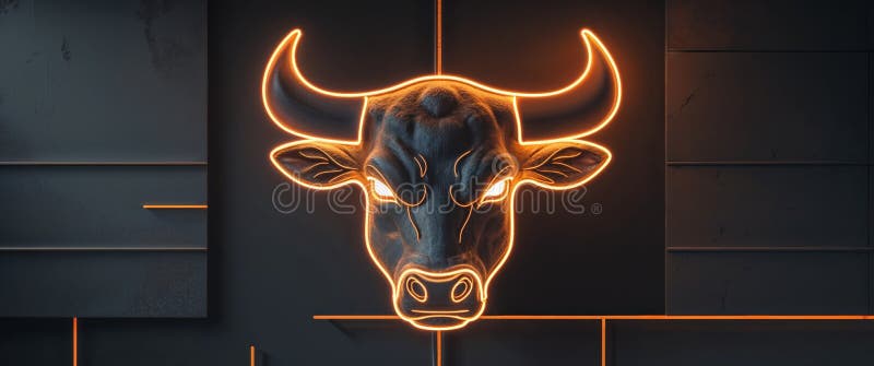 Glowing Neon Bull Head Silhouette - Orange Light Sign Stock Photo ...