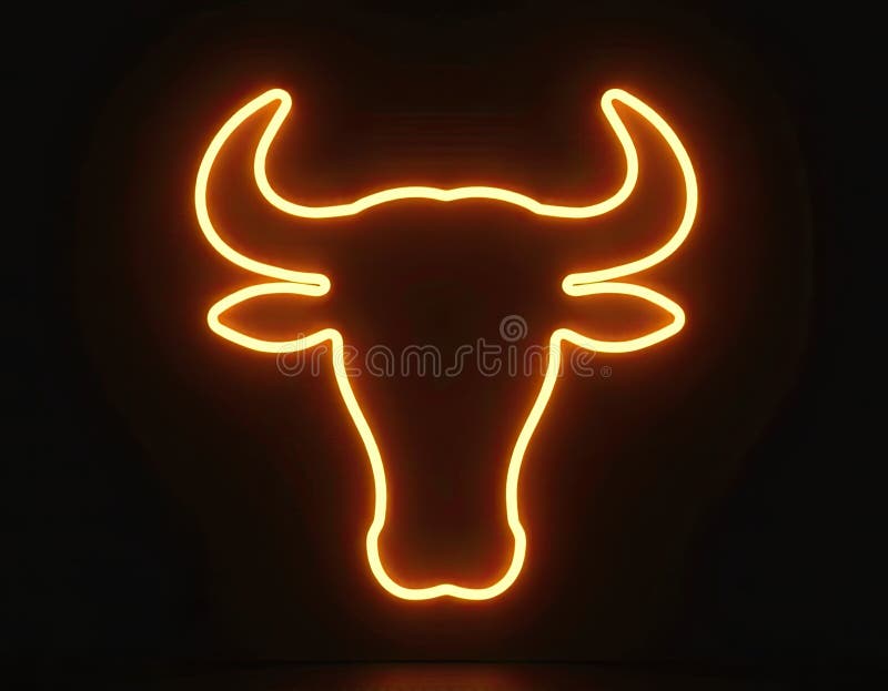 Glowing Neon Bull Head Silhouette - Orange Light Sign Stock ...