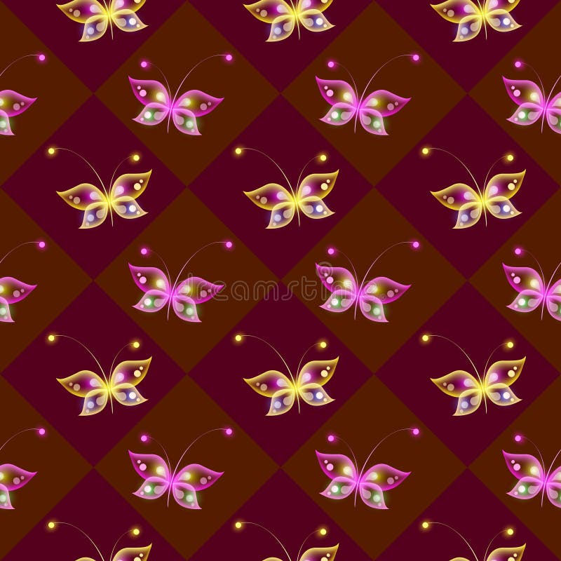 Glowing Neon Butterflies As a Seamless Pattern for Graphic Design ...