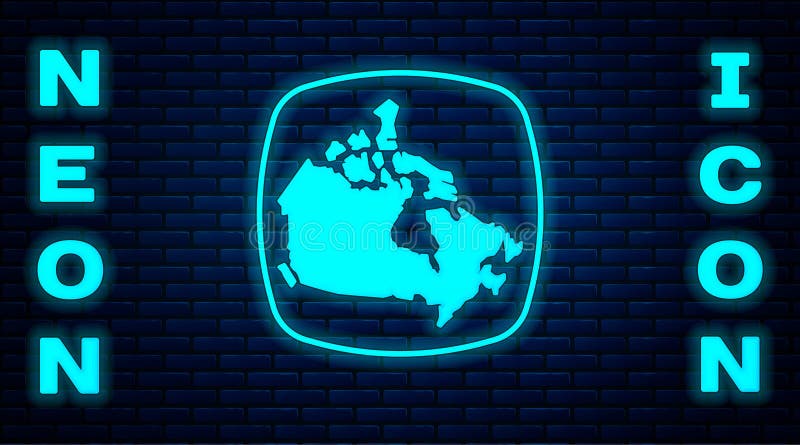 Glowing Neon Canada Map Icon Isolated on Brick Wall Background. Vector ...