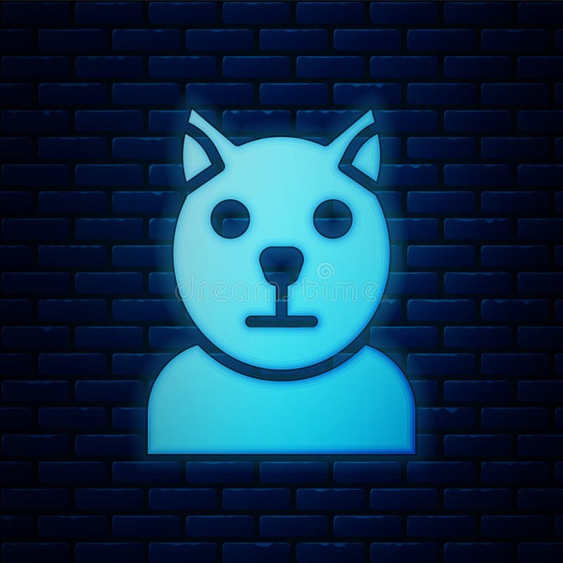 Glowing Neon Cat Icon Isolated on Brick Wall Background. Animal Symbol ...