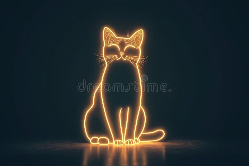 Glowing Neon Cat Silhouette in Dark Abstract Art Stock Illustration ...