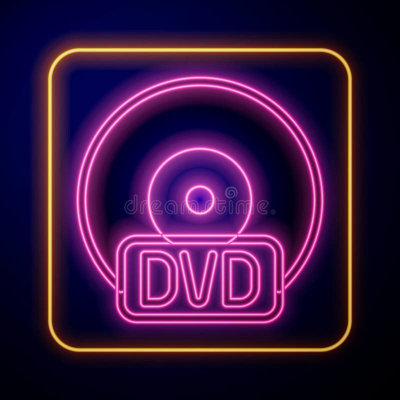 Glowing Neon CD or DVD Disk Icon Isolated on Black Background. Compact ...