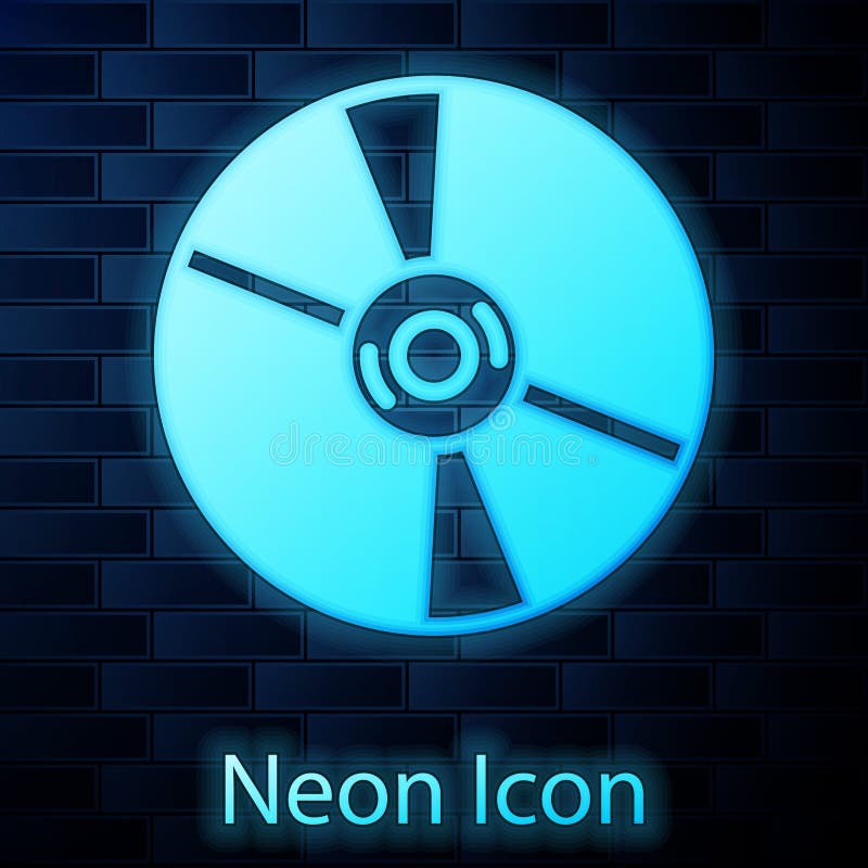 Glowing Neon CD or DVD Disk Icon Isolated on Brick Wall Background ...