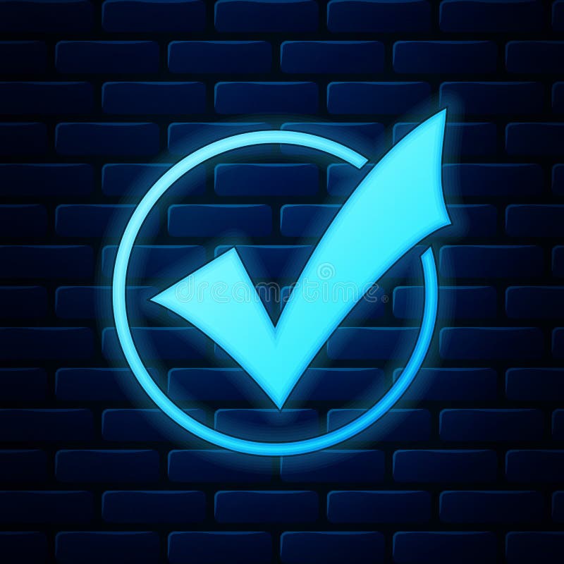 Neon Check Mark and Red Cross on Brick Wall. Green Tick and Decline ...