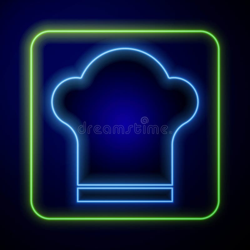 Glowing Neon Chef Hat Icon Isolated on Blue Background. Cooking Symbol ...