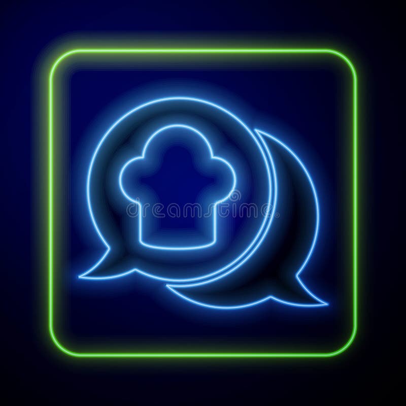 Glowing Neon Chef Hat in Speech Bubble Icon Isolated on Blue Background ...