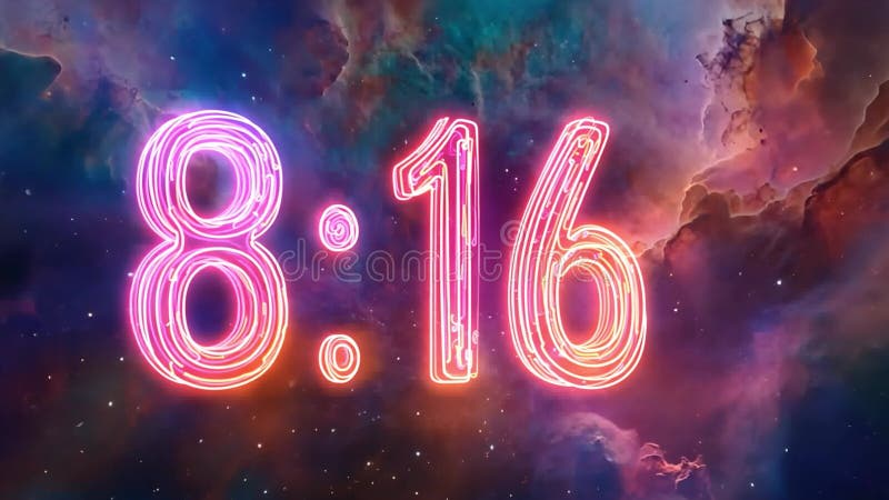 Neon Clock Showing 8,16 am or Pm on a Space Background Stock Footage ...