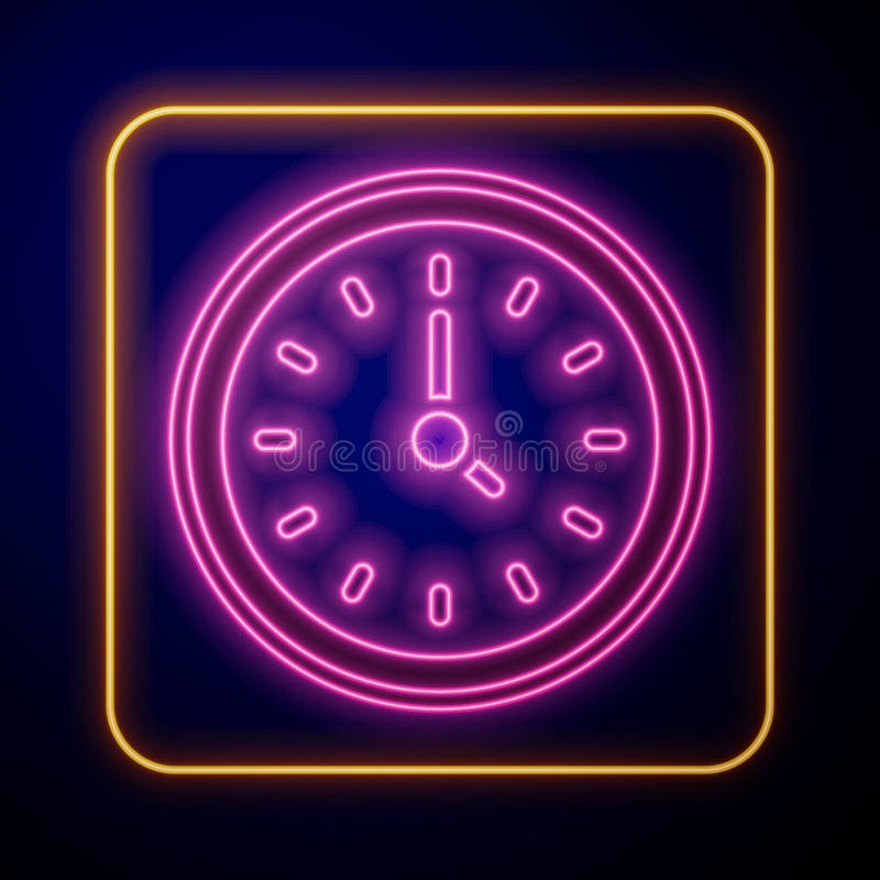 Glowing Neon Clock Icon Isolated on Black Background. Time Symbol Stock ...