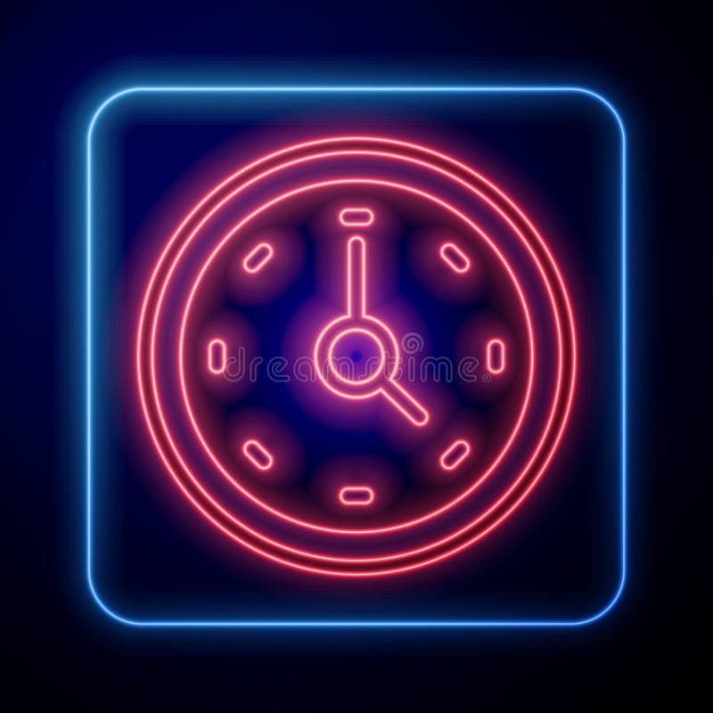 Glowing Neon Clock Icon Isolated on Black Background. Time Symbol Stock ...