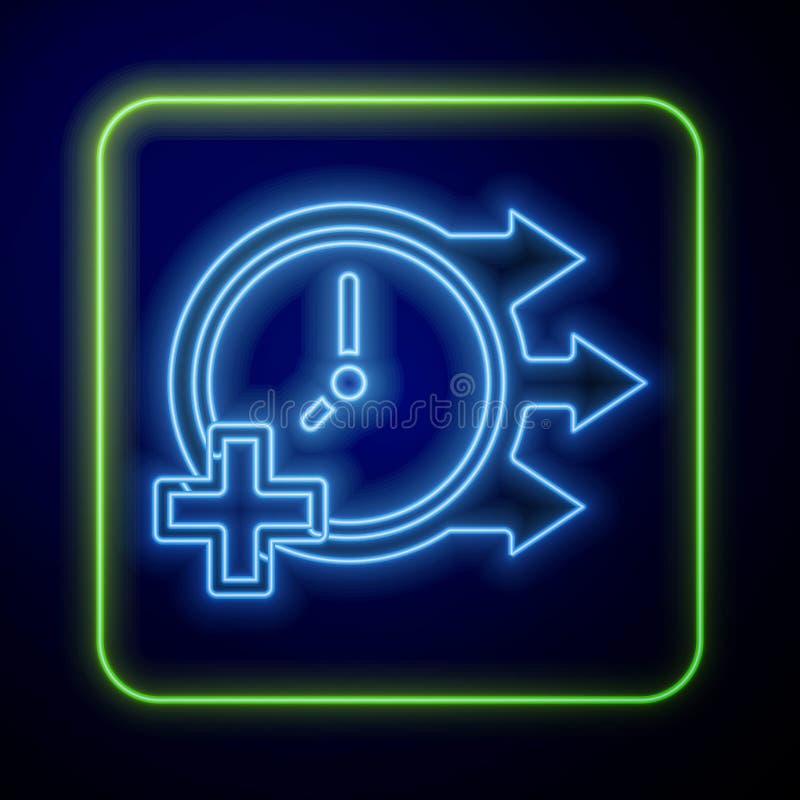 Glowing Neon Clock Icon Isolated on Blue Background. Time Symbol Stock ...