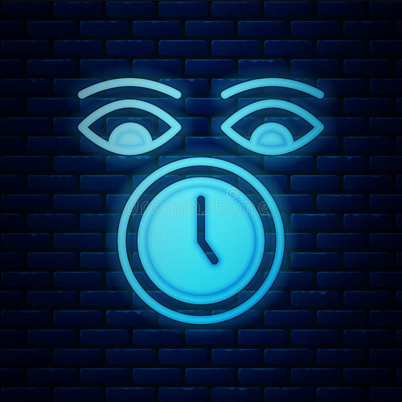 Glowing Neon Clock Icon Isolated on Brick Wall Background. Time Symbol ...