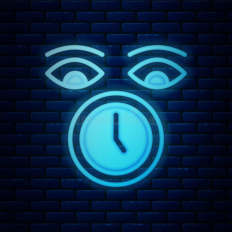 Glowing Neon Clock Icon Isolated on Brick Wall Background. Time Symbol ...