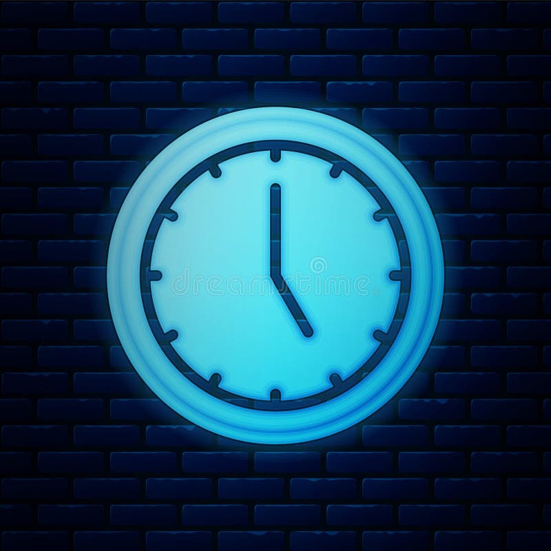 Glowing Neon Clock Icon Isolated on Brick Wall Background. Time Symbol ...