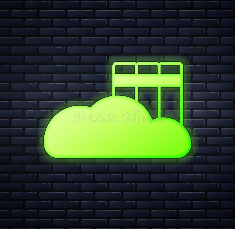 Glowing Neon Cloud or Online Library Icon Isolated on Brick Wall ...