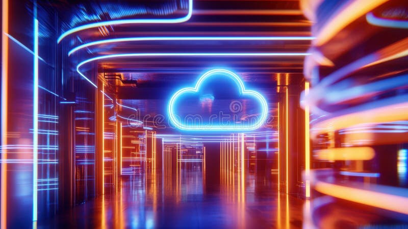 Glowing Neon Cloud Symbol Illuminates Futuristic Server Room ...