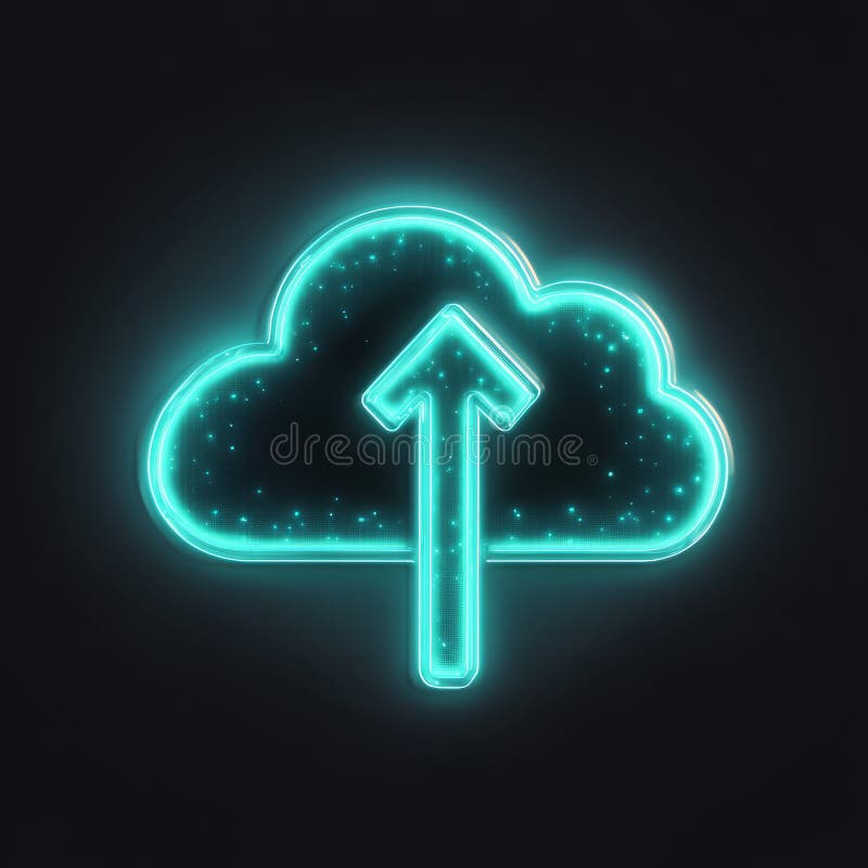 Glowing Neon Cloud Upload Icon on a Dark Background. Stock Photo - Image of glowing, concept ...