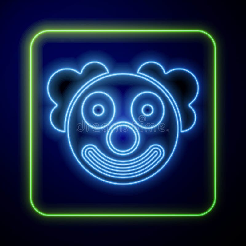 Glowing Neon Clown Head Icon Isolated on Blue Background. Vector Stock ...