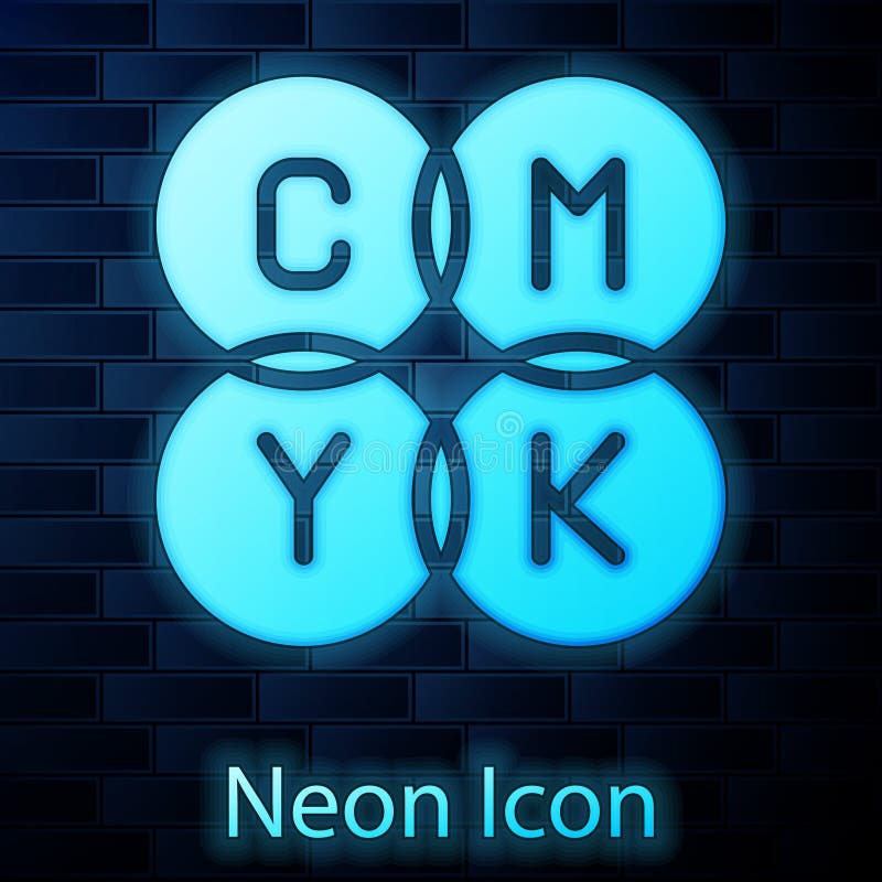 Glowing Neon CMYK Color Mixing Icon Isolated on Brick Wall Background ...